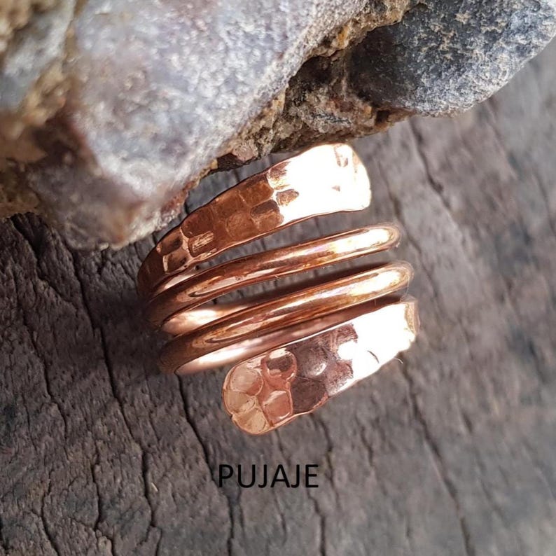 Handmade Copper Spiral Wrap Ring | Textured Minimalist Adjustable Band ...