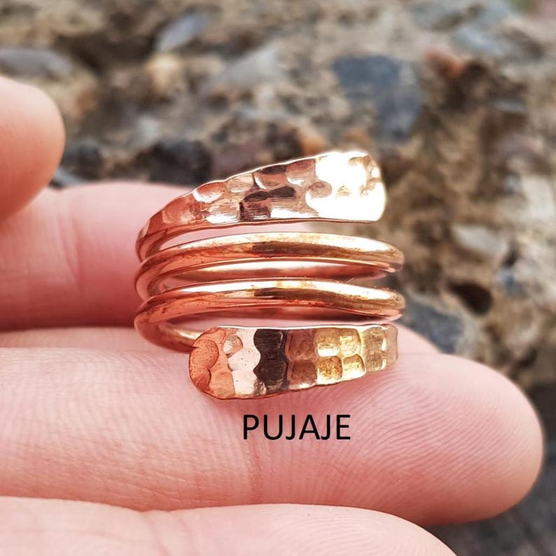 Handmade Copper Spiral Wrap Ring | Textured Minimalist Adjustable Band ...
