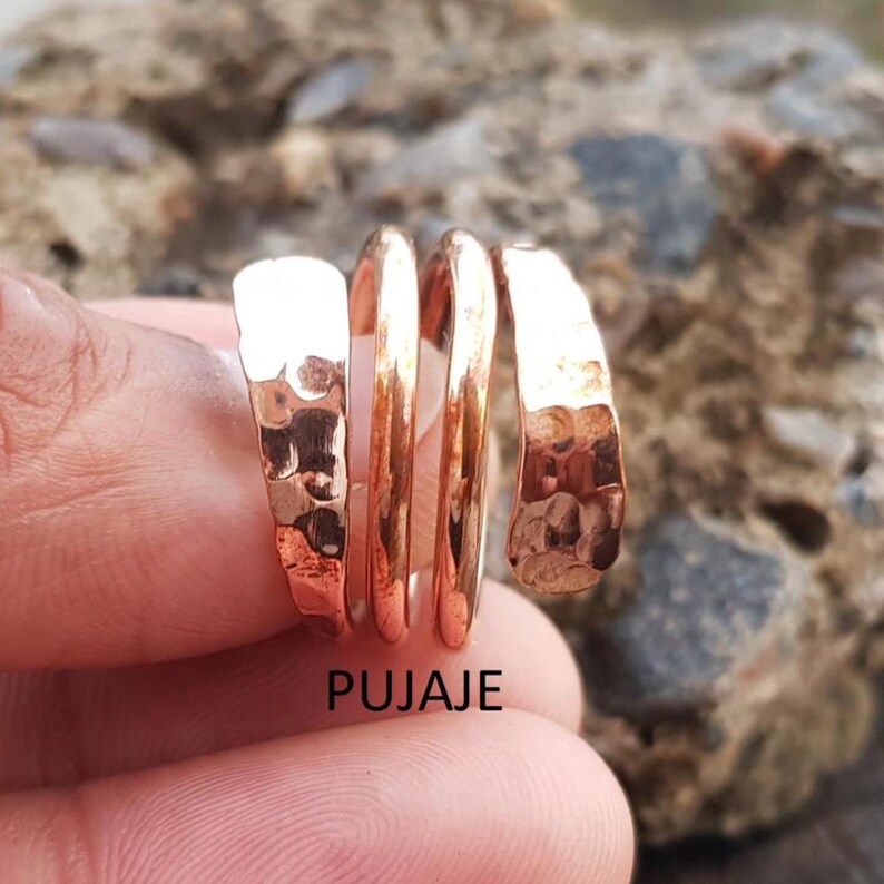 Handmade Copper Spiral Wrap Ring | Textured Minimalist Adjustable Band ...