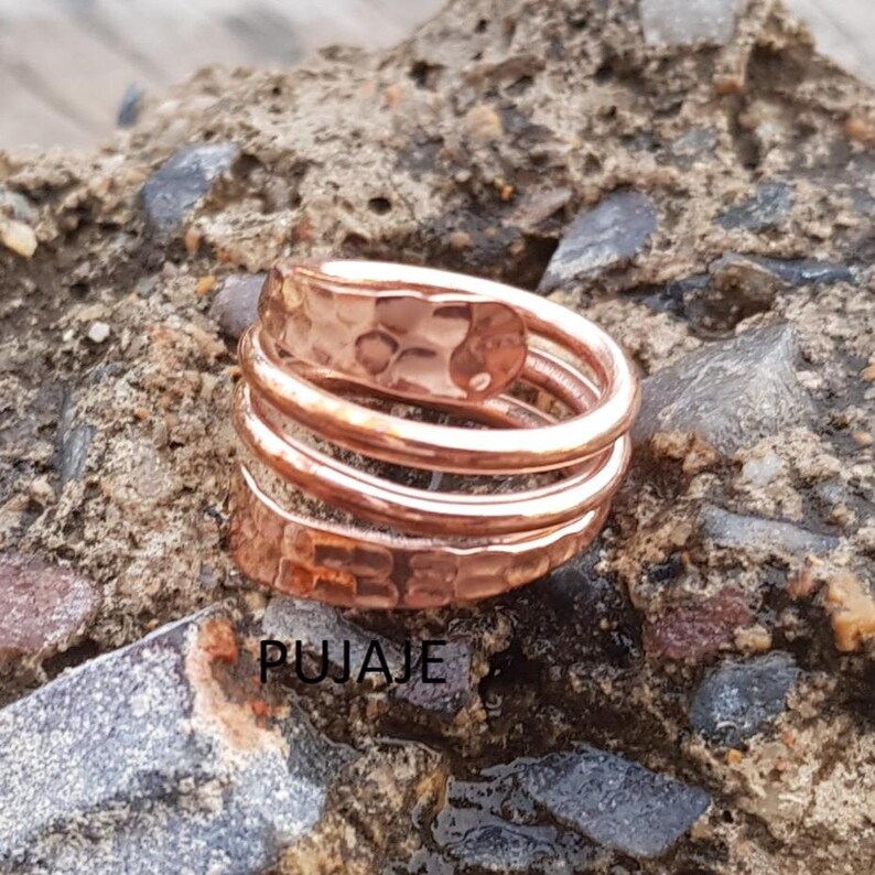 Handmade Copper Spiral Wrap Ring | Textured Minimalist Adjustable Band ...