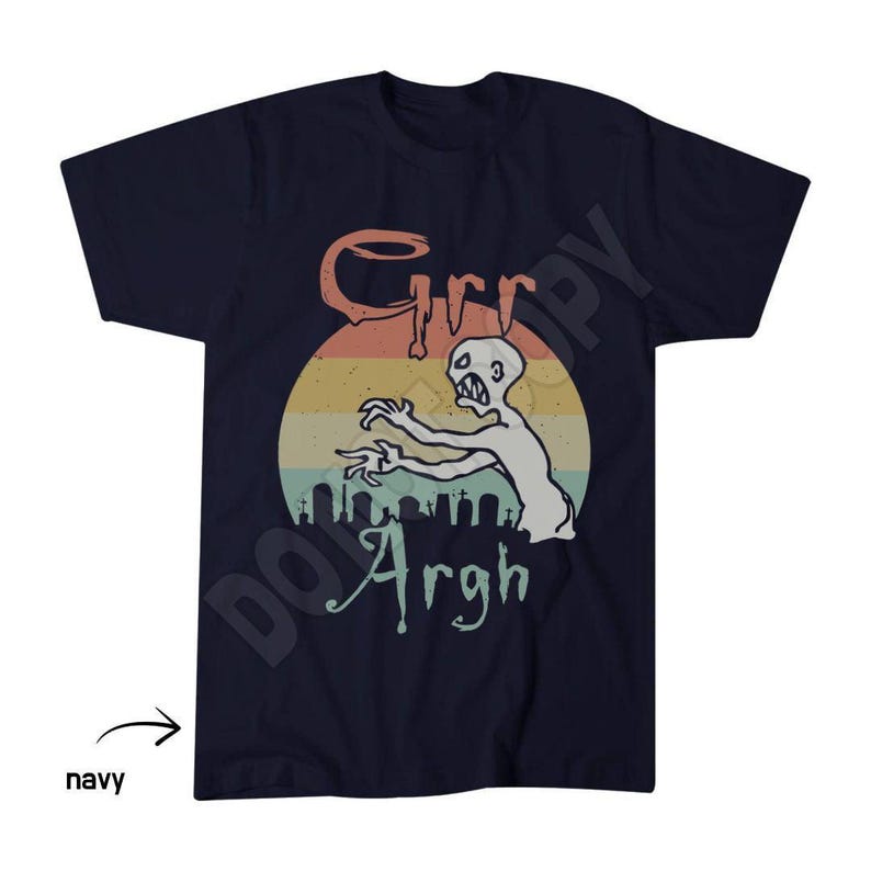 Grr Argh Ghost T-shirt, Retro Sunset Graveyard Scene, Halloween Zombie ...