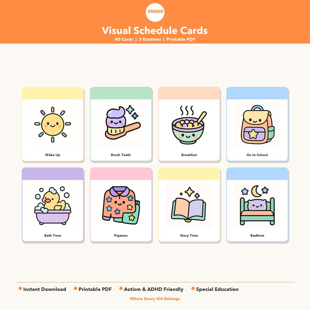 Visual Schedule Cards Printable Autism ADHD Daily Routine Home ...