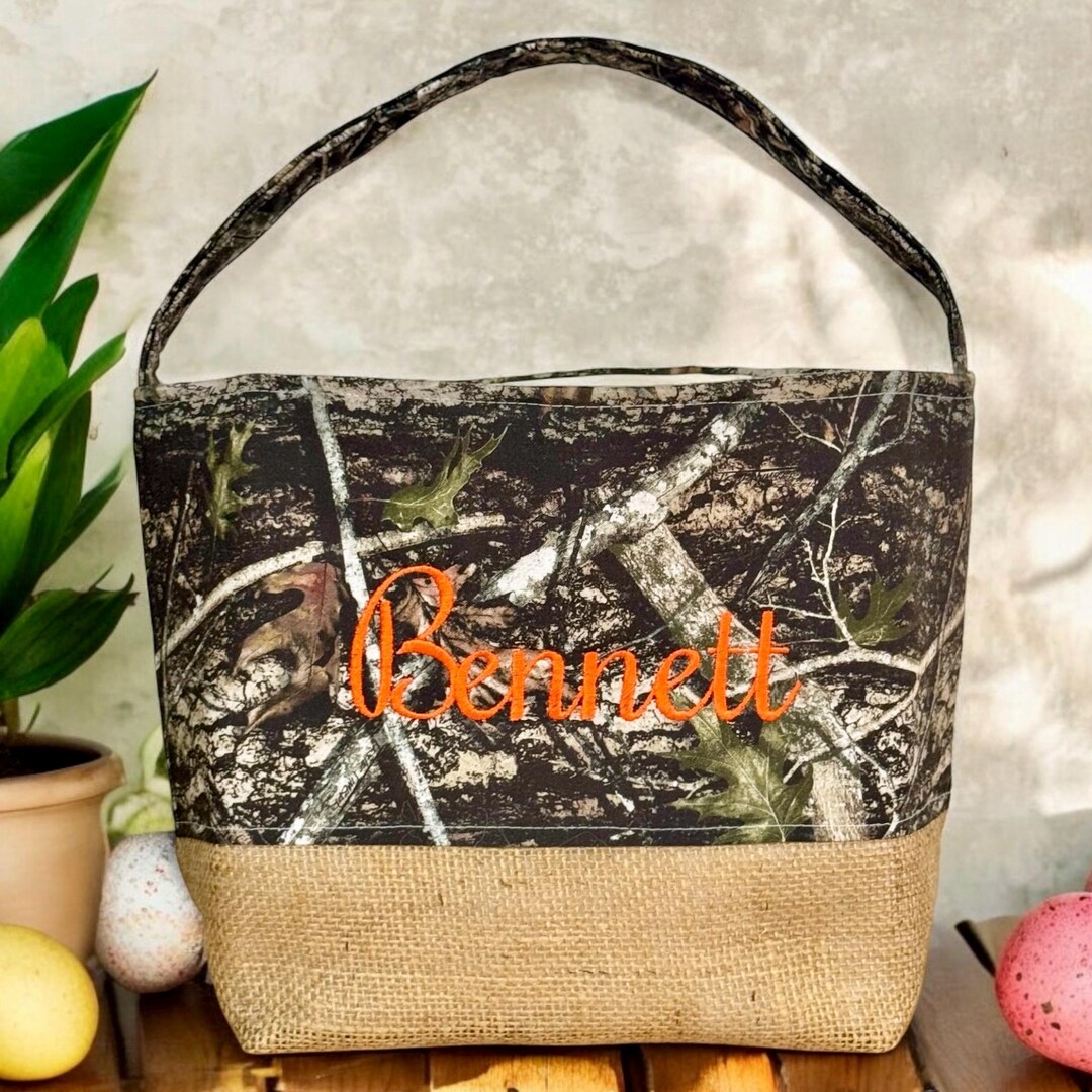 Personalized Camo Easter Basket, Embroidered Name Tote, Handmade Kids ...