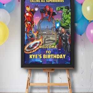 Superhero Birthday Welcome Sign, Editable Canva Template (A3 Digital ...