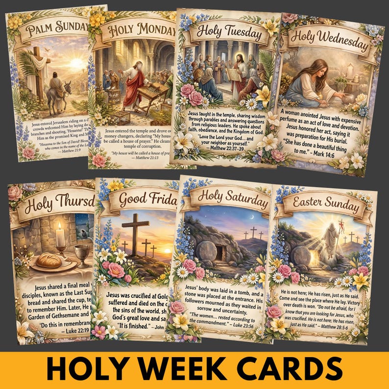 Holy Week Cards Printable | Christian Easter Story Bundle | Palm Sunday ...