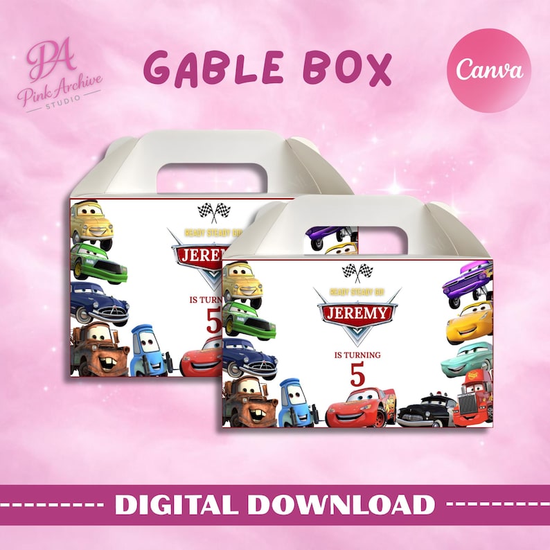 Cars Gable Box Label Kids Birthday Party Favor Ca1 - Etsy