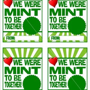Instant Download Printable we Were Mint to Be Together Kids Valentine ...
