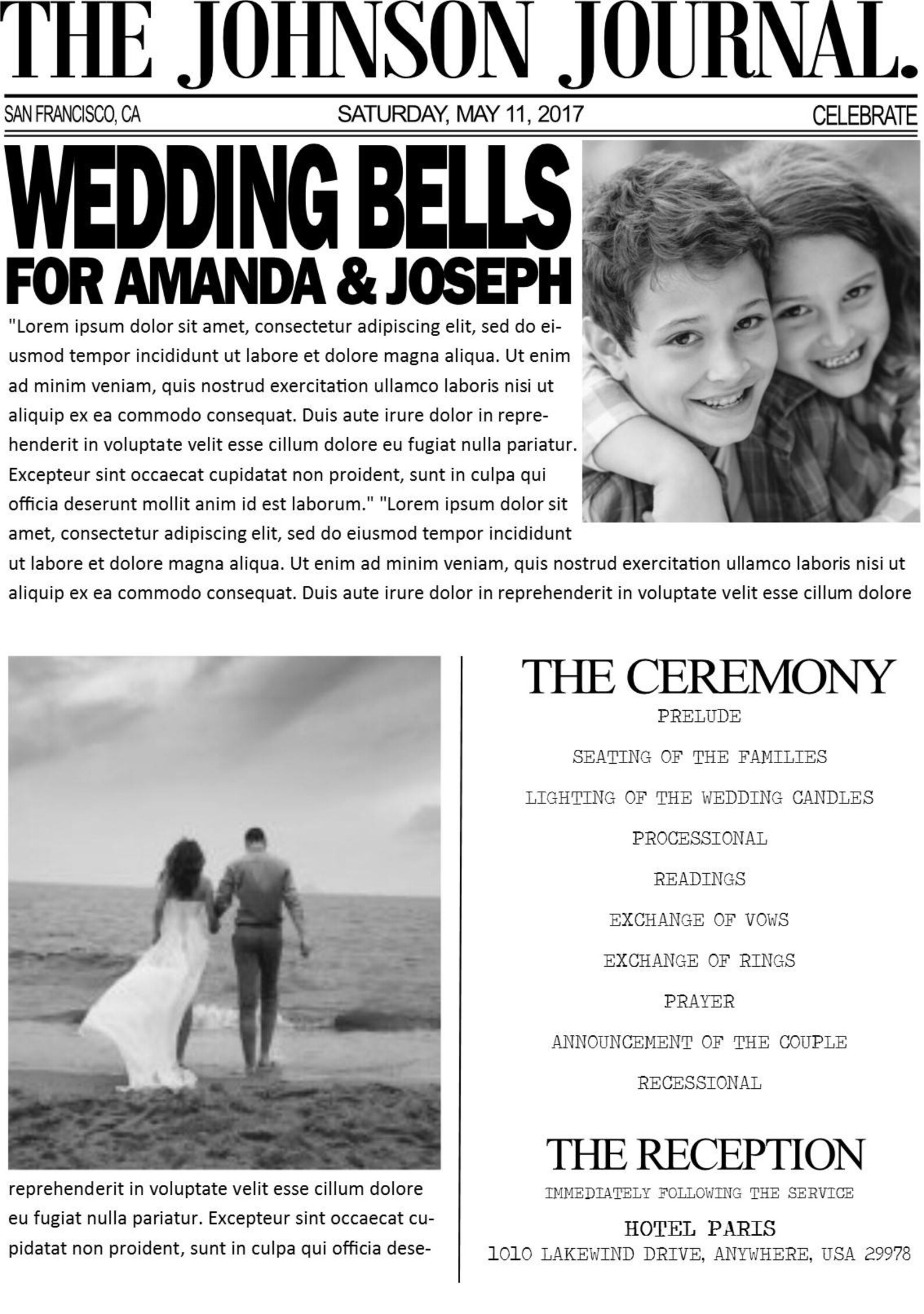 Customized Printable Wedding Newspaper Program Announcement - Etsy