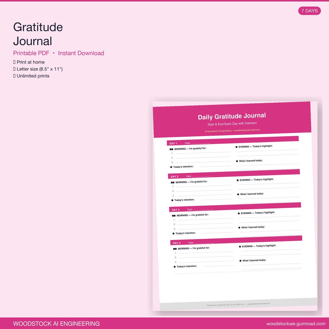 Gratitude Journal Printable | Daily Reflection Worksheet | Morning ...