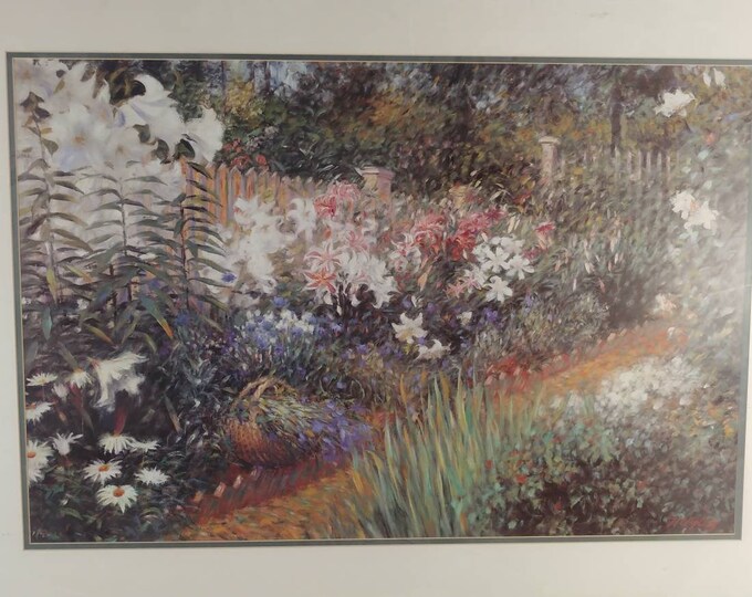Greg Singley Framed Print Watercolor of Floral Garden 40"x 28". Free ...