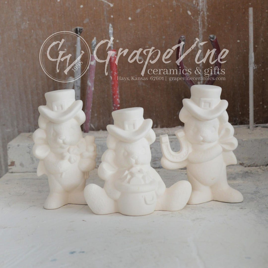 Set of Three Ready to Paint Bisque Lucky Bears - Clay Magic 1703 - Etsy