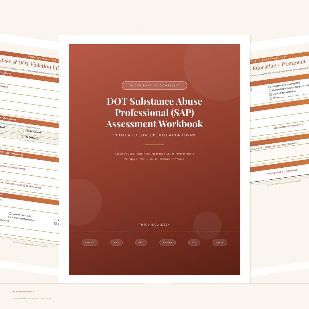 DOT SAP Assessment Workbook | Fillable Evaluation Forms (49 CFR Part 40 ...