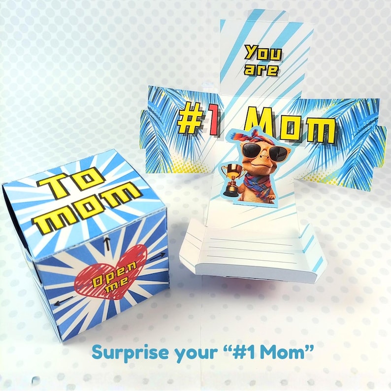 Number One Mom Dinosaur Pop up Box Card, Funny Mother's Day Gift ...