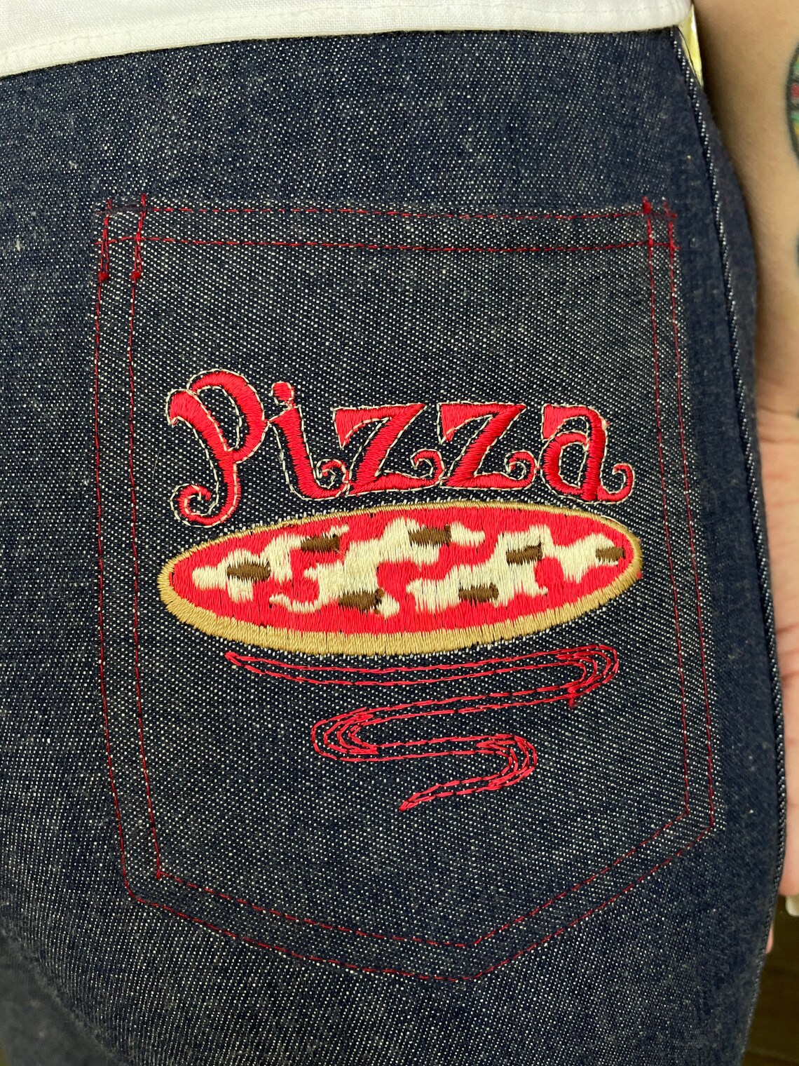 Vintage Rare 1970s Pizza Embroidered Indigo Jeans Dark Xxs Xs - Etsy