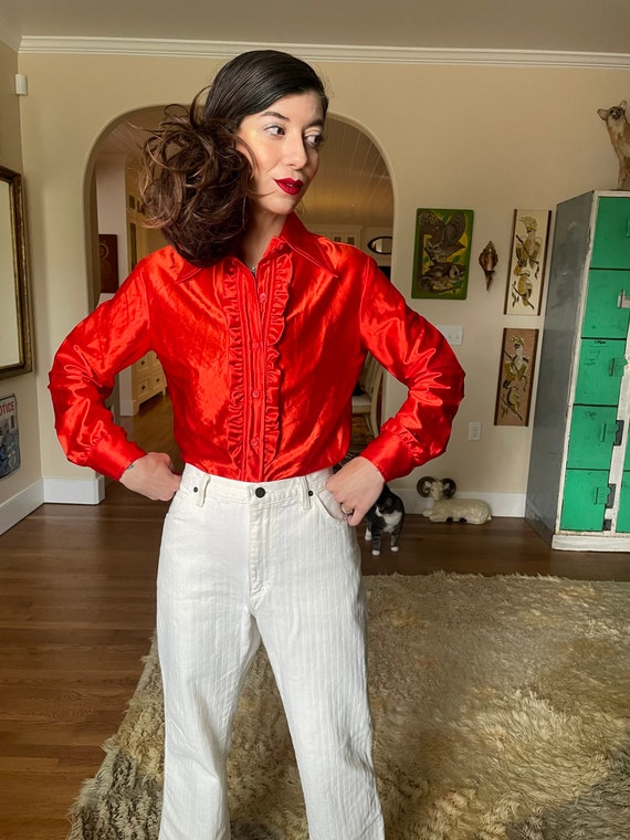 Rare Vintage 1970’s Prince Ruffle Front Satin Bright … - Gem