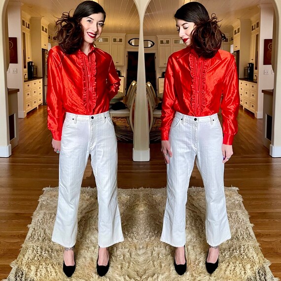 Rare Vintage 1970’s Prince Ruffle Front Satin Bright … - Gem