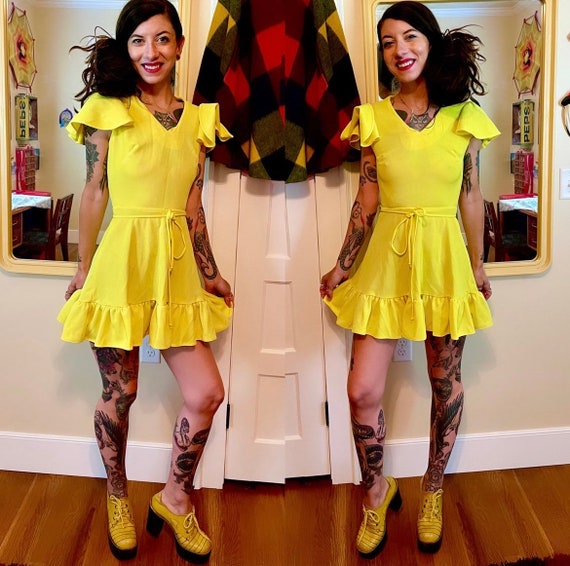Vintage 1970s Sunny Yellow Bobbie Brooks Mini Dress Ruffles - Etsy