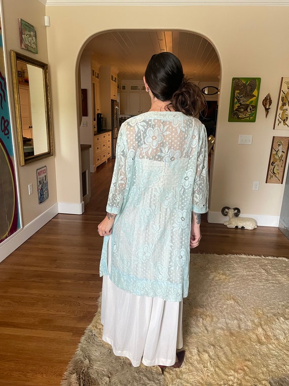 Vintage 1950’s 60’s Baby Blue Lace Duster Cardigan Da… - Gem