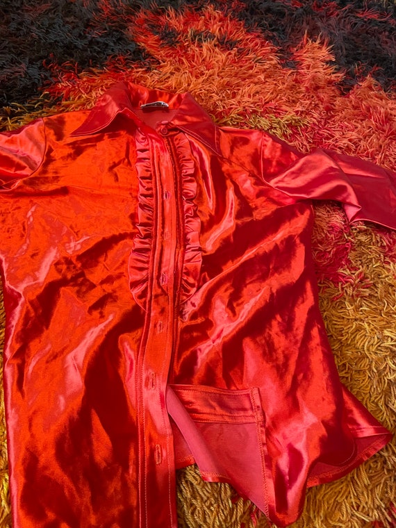 Rare Vintage 1970’s Prince Ruffle Front Satin Bright … - Gem