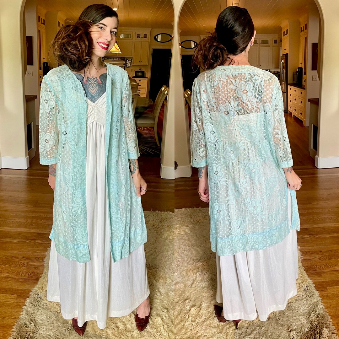 Vintage 1950’s 60’s Baby Blue Lace Duster Cardigan Daisy Floral OSFM - Etsy