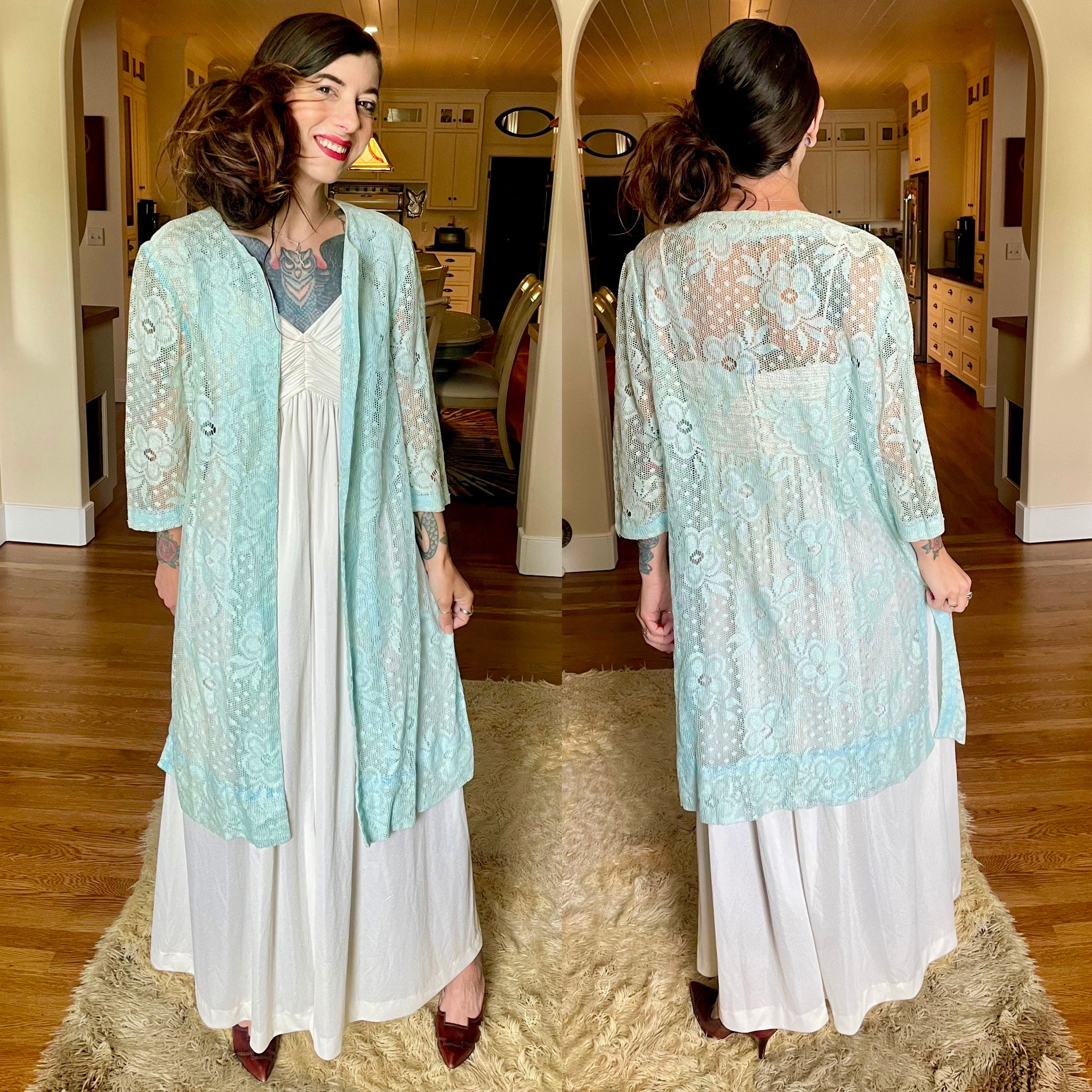 Vintage 1950’s 60’s Baby Blue Lace Duster Cardigan Daisy Floral OSFM - Etsy