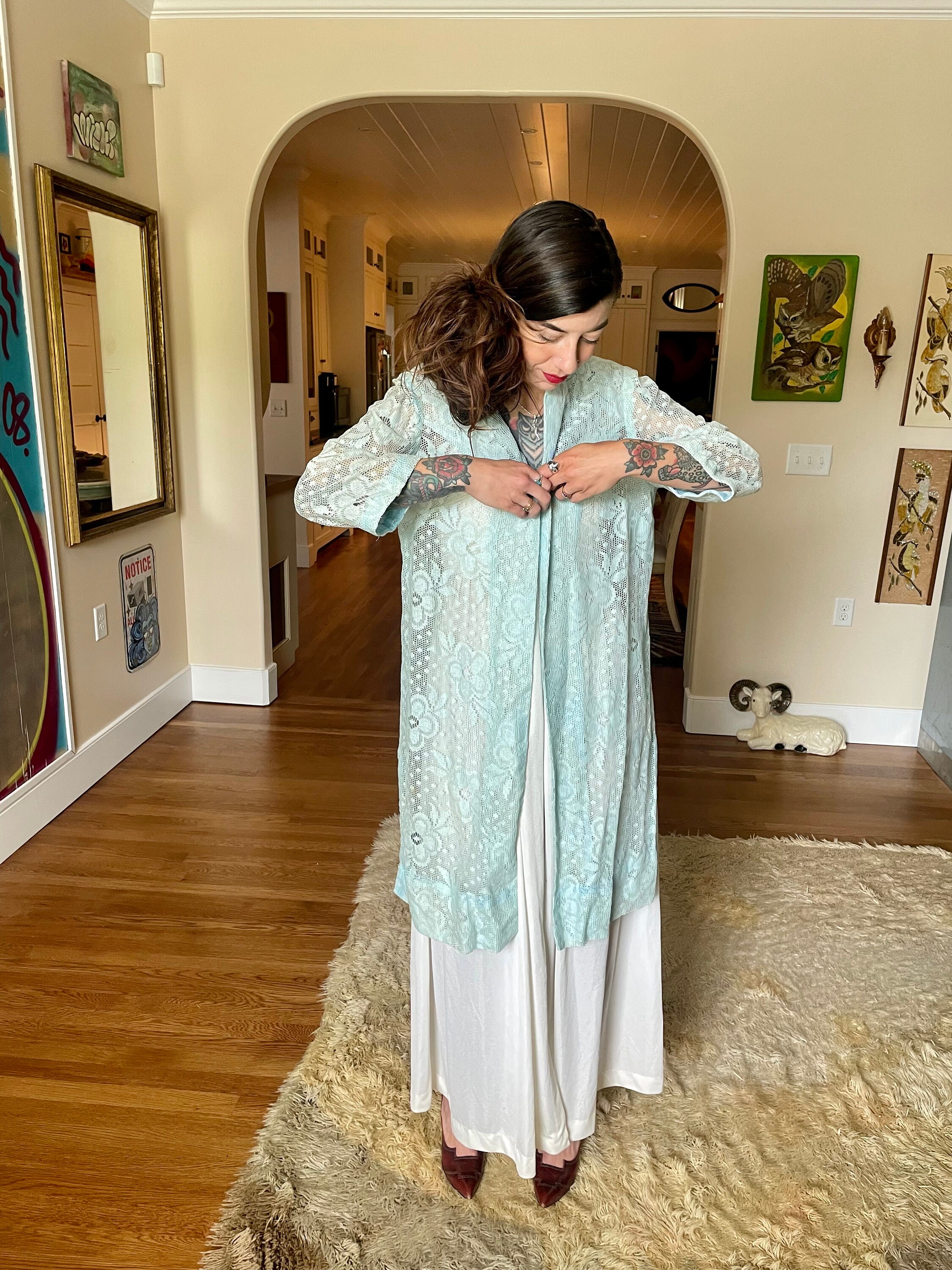 Vintage 1950s 60s Baby Blue Lace Duster Cardigan Daisy Floral OSFM - Etsy