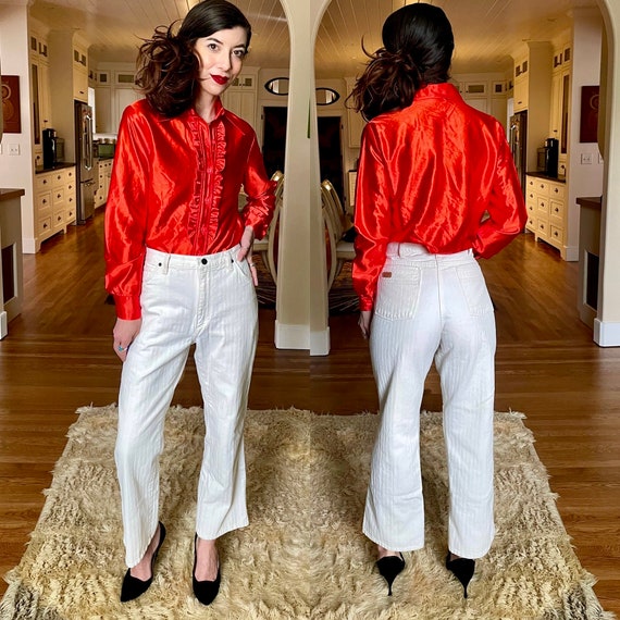 Rare Vintage 1970’s Prince Ruffle Front Satin Bright … - Gem