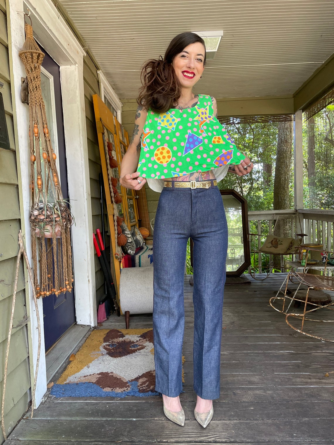 Vintage Rare 1970’s Pizza Embroidered Indigo Jeans Dark Xxs Xs 26 Waist ...