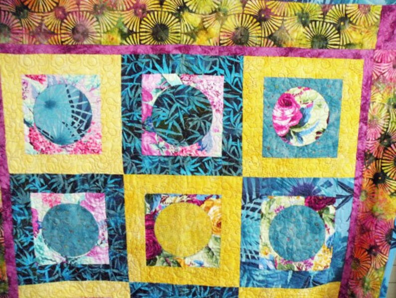 Circles and Squares Agua Pink Yellow Lap Quilt - Etsy