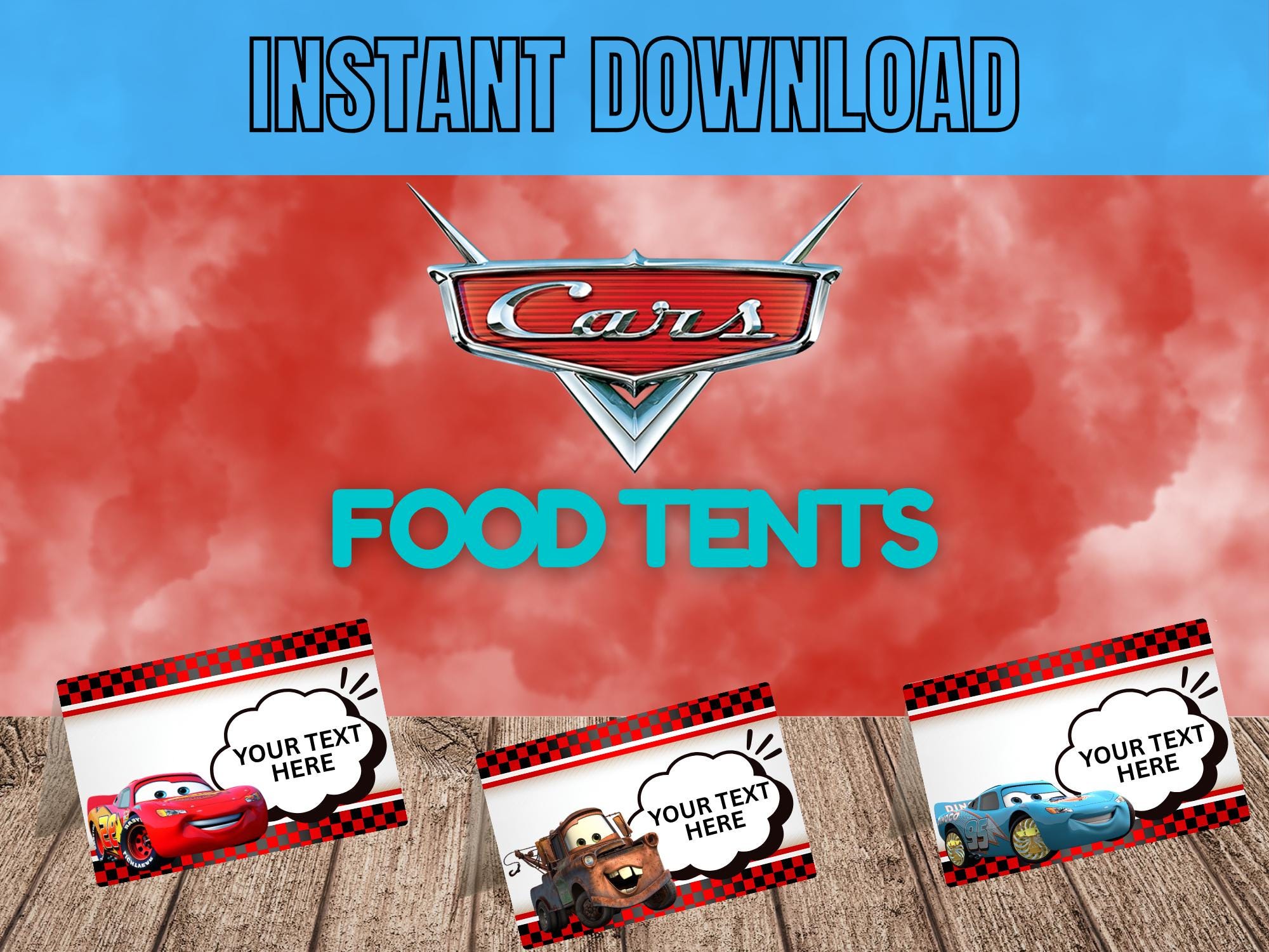 Editable Cars Birthday Party Food Tent Labels, Race Car Lighting Mc ...