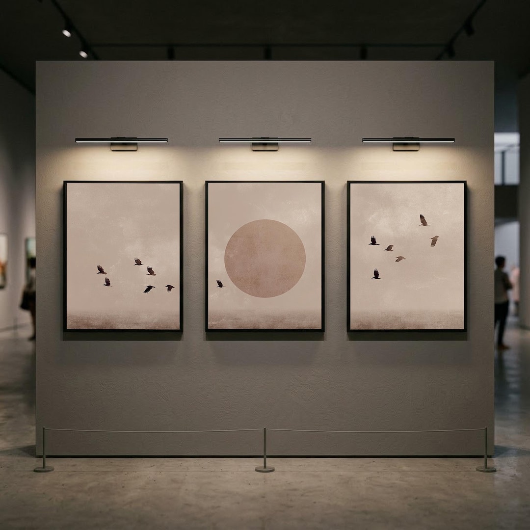 Minimalist Birds and Sun Triptych Poster Set Framed or Unframed Wall ...
