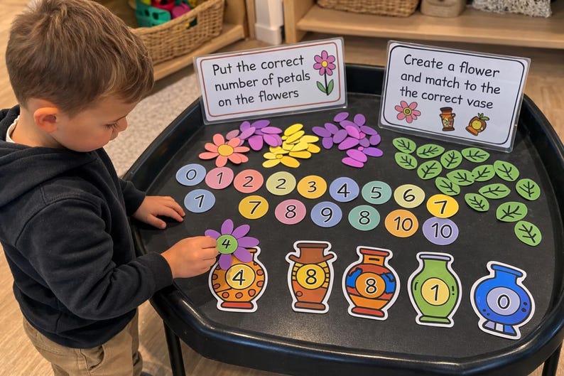 Flower Counting Tuff Tray Activity | Number Matching Maths Game ...