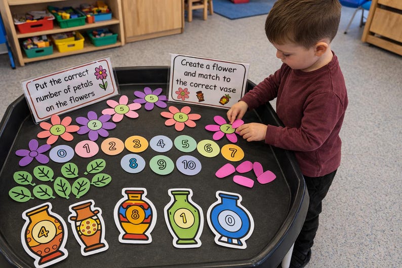 Flower Counting Tuff Tray Activity | Number Matching Maths Game ...