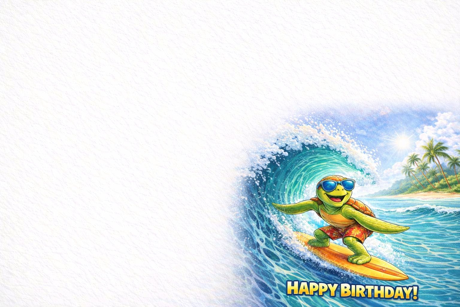 Surfing Turtle Birthday Card | Beach Ocean Waves (digital Download) - Etsy