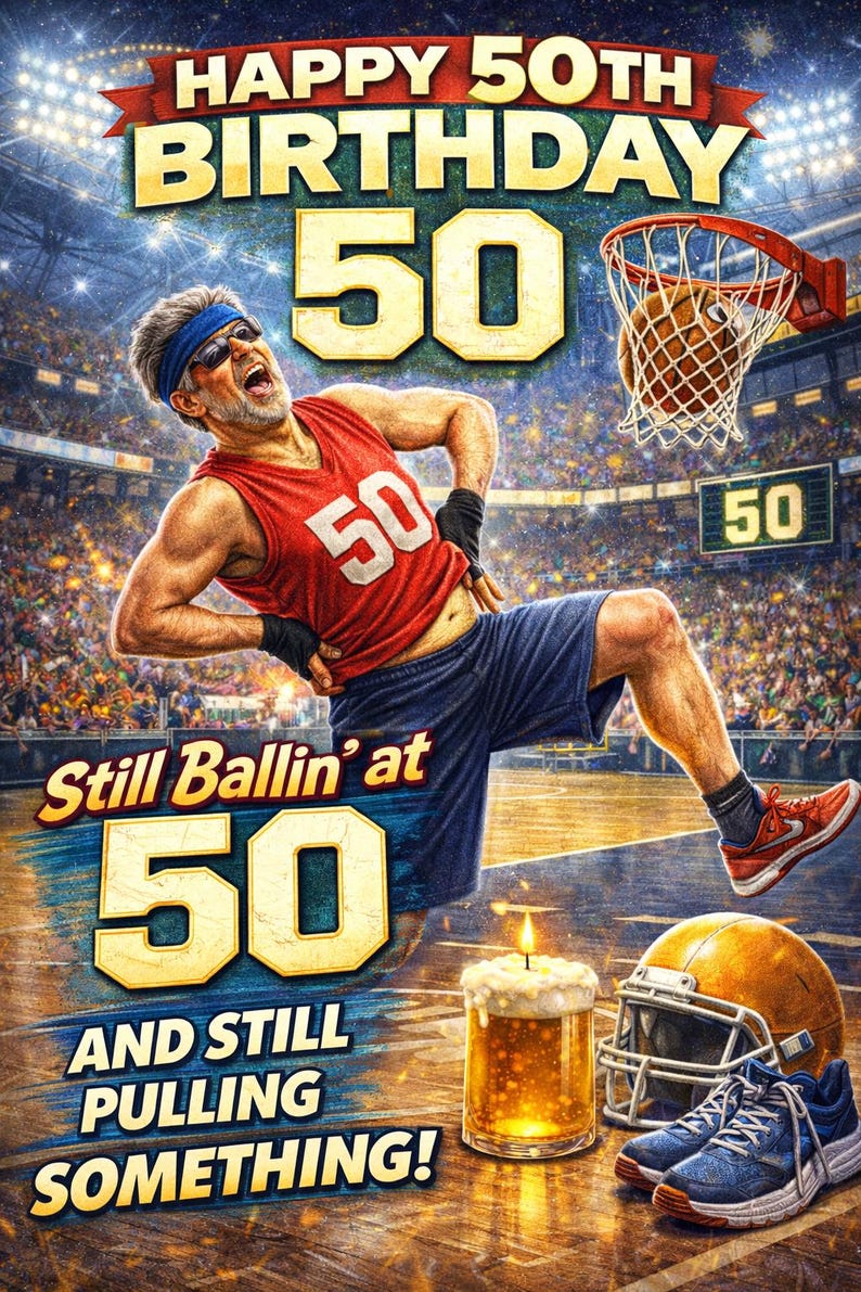 Funny 50th Birthday Basketball Card | Still Ballin' (digital Download ...