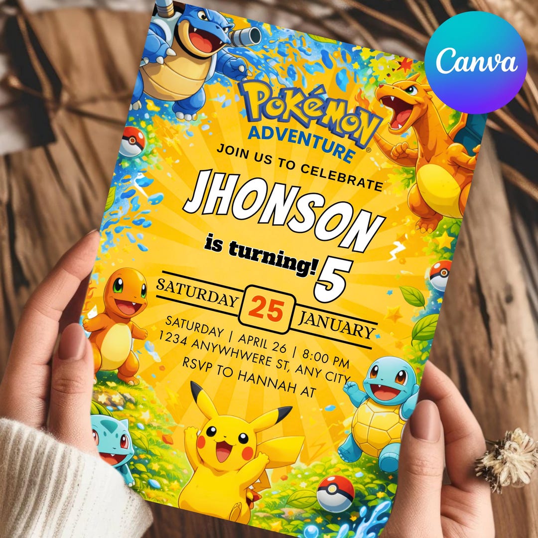 Editable Pokémon Birthday Invitation Template – Customizable Party ...