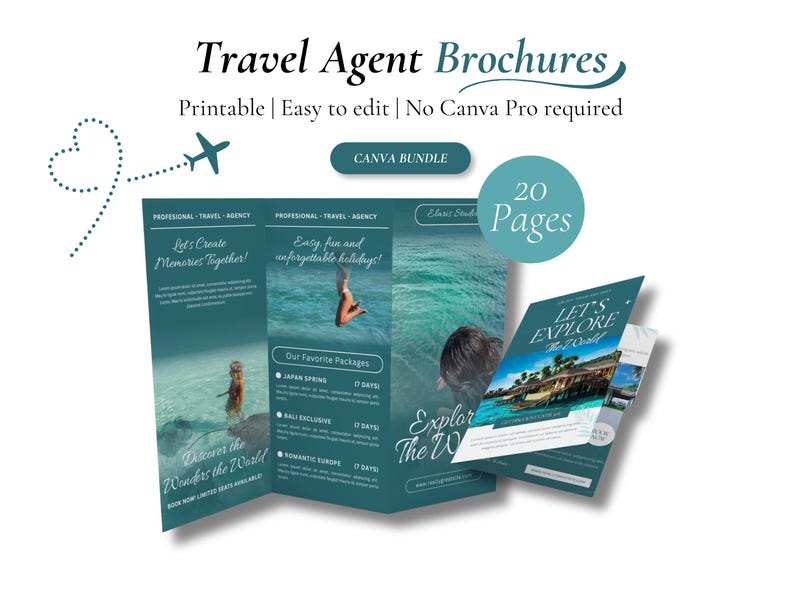 Travel Agency Brochure Templates | 20 Editable Canva Bifold Trifold ...