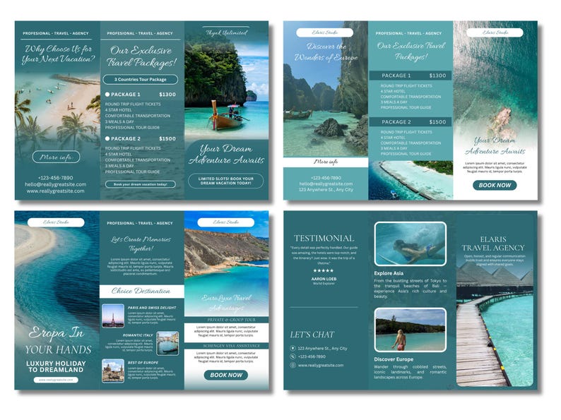 Travel Agency Brochure Templates | 20 Editable Canva Bifold Trifold ...