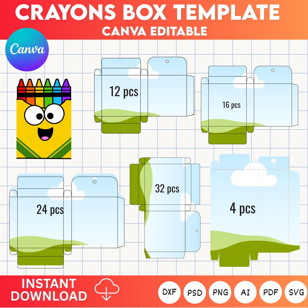 Crayon Box Template Bundle | Editable Canva Design | DIY Crayon Box SVG ...