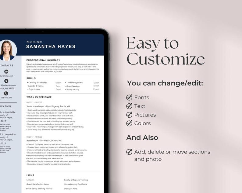 Modern Resume Template Canva & Word: Professional Two Column CV ...