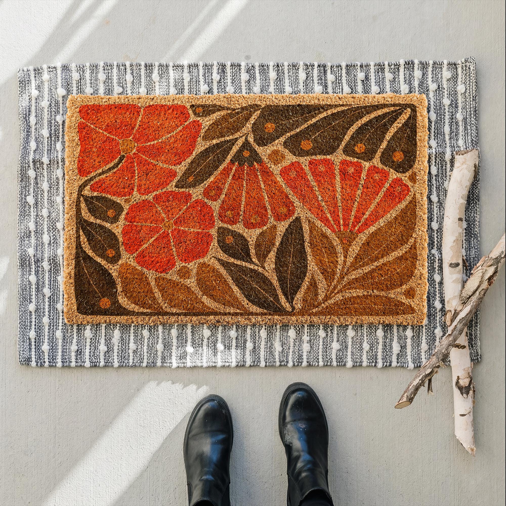 Boho Welcome Mat, Retro Floral Coir Doormat, Bohemian Decor, Mid ...