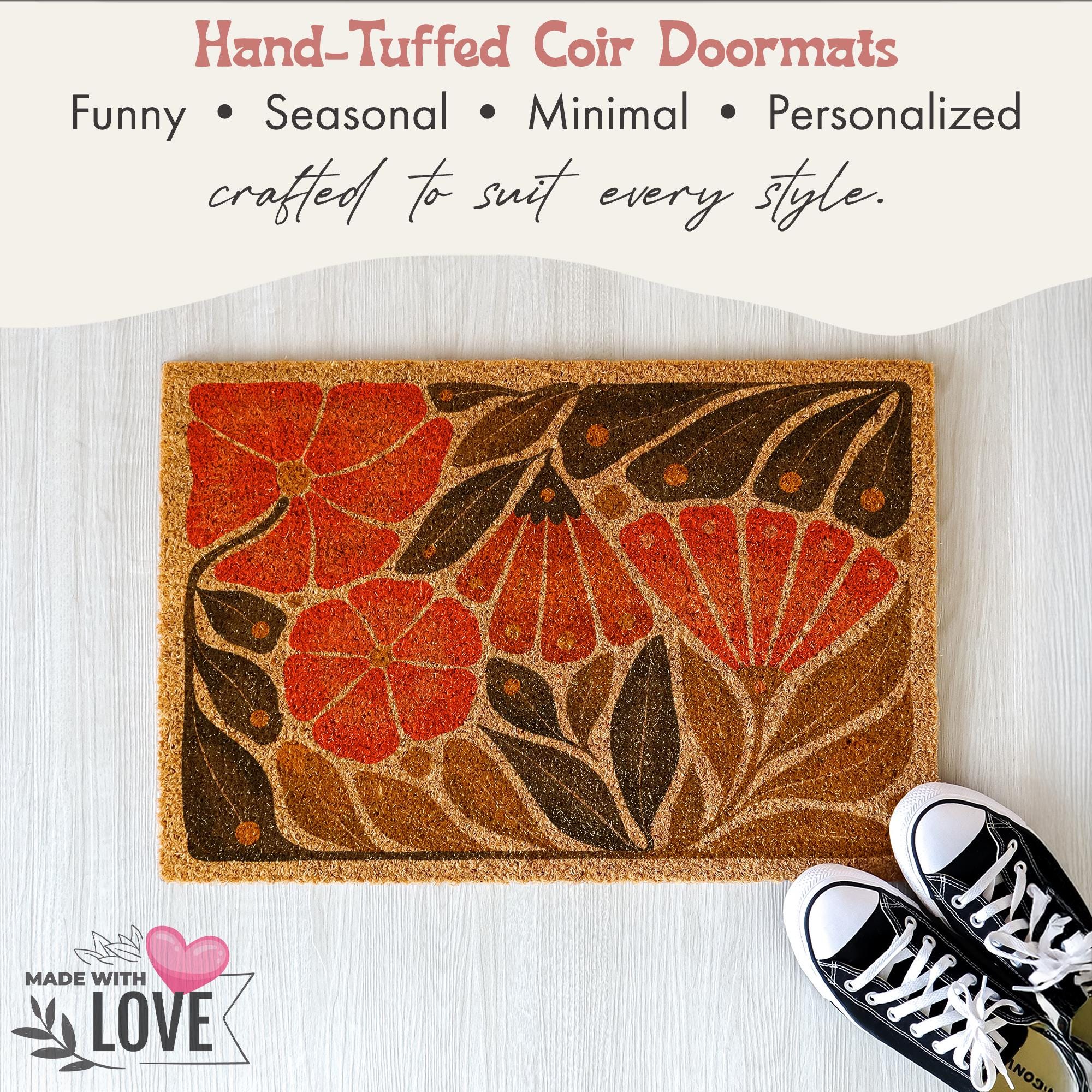 Boho Welcome Mat, Retro Floral Coir Doormat, Bohemian Decor, Mid ...