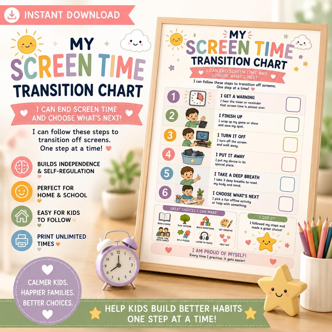 Printable Screen Time Transition Chart - Etsy
