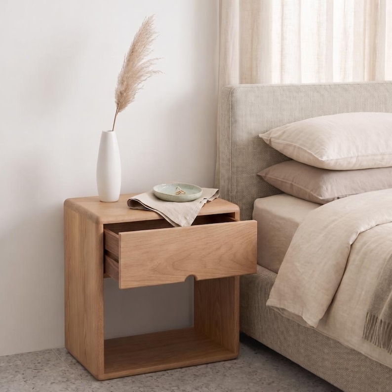 Minimalist Light Oak Nightstand Scandinavian Bedside Table Modern ...
