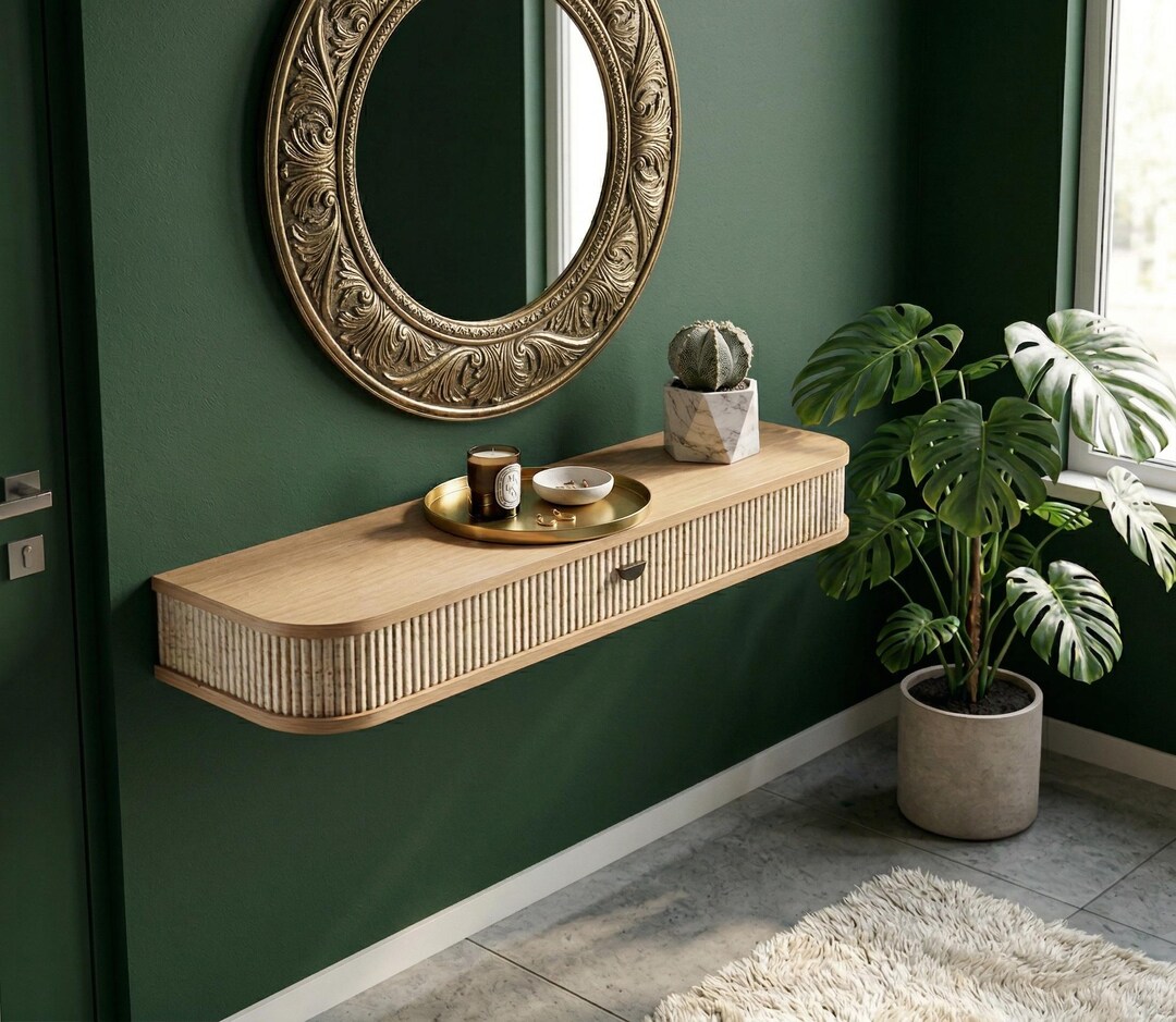 Floating Wood Console Table | Fluted Entryway Shelf | Wall Mounted ...