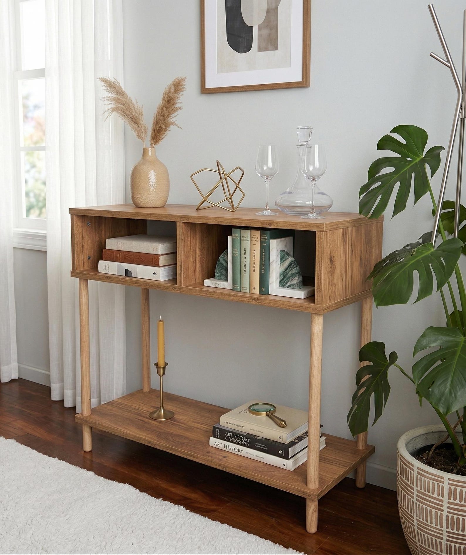 Light Wood Entryway Table - Boho Console Table With Storage - Slim ...