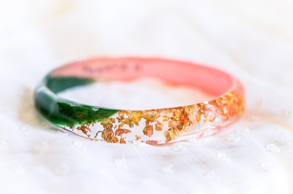 Stacking Resin Bangle Pink Gold Colorful Layer Bracelet | Etsy