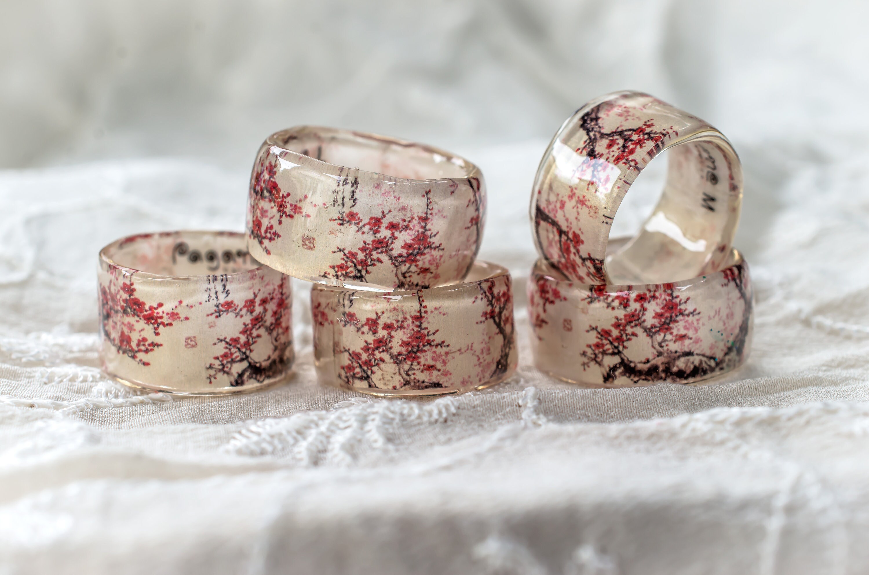 Wide Resin Ring Japanese Sakura Ring Art Jewelry Cherry | Etsy