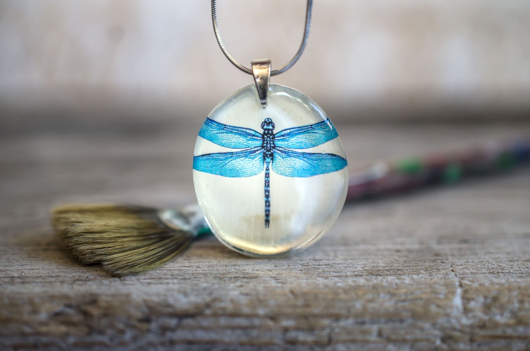Dragonfly Resin Pendant, Circle Pendant, Resin Necklace, Handmade by ...