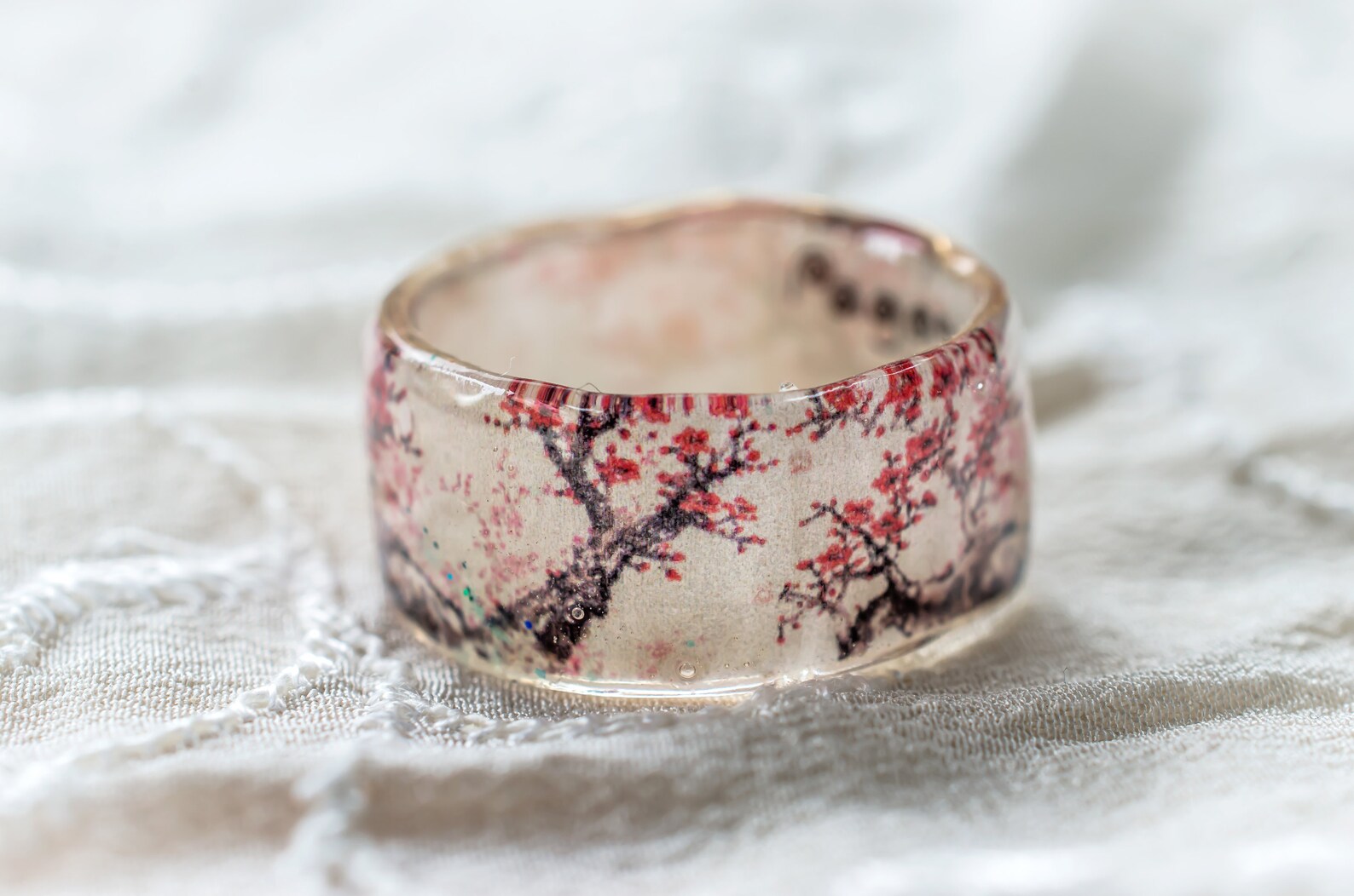 Wide Resin Ring Japanese Sakura Ring Art Jewelry Cherry | Etsy